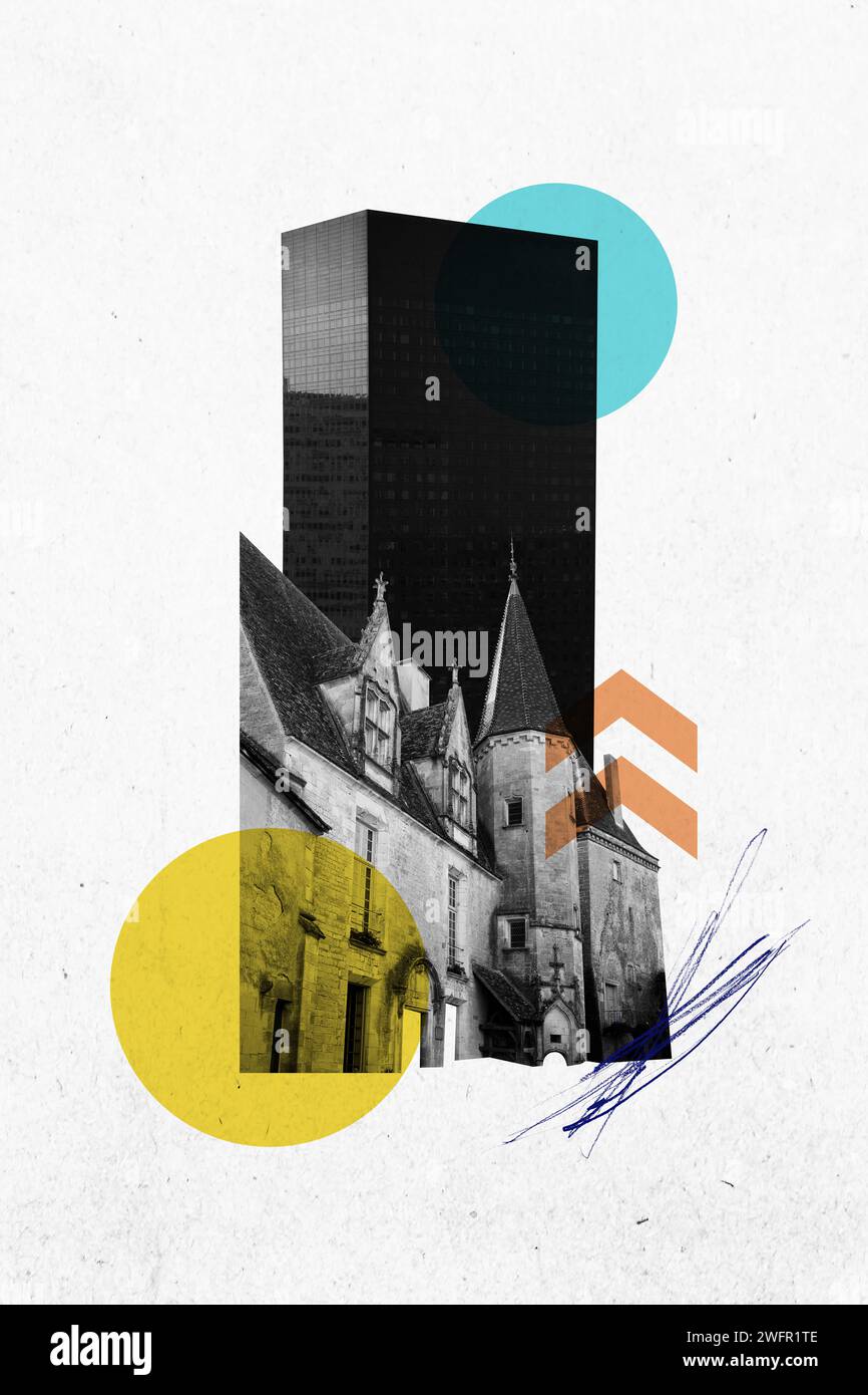 Poster. Contemporary art collage. Collage of historic architecture ...