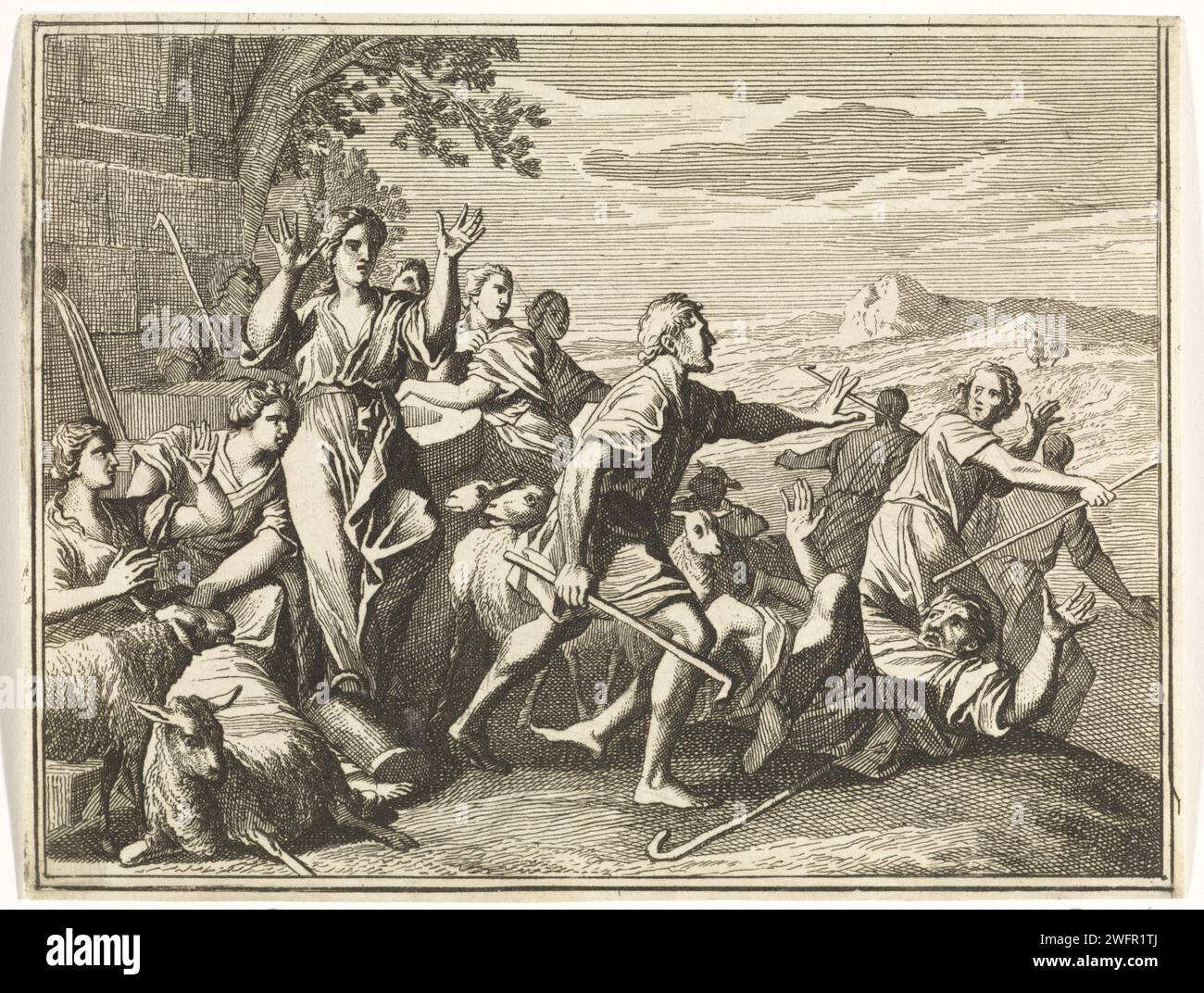 Moses and the daughters of Reüel at De Put, Caspar Luyken, 1712 print ...