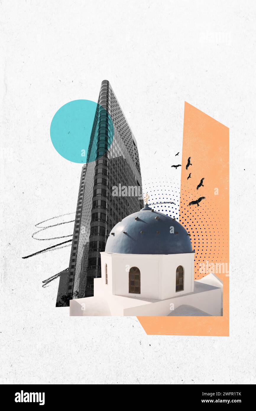 Modern aesthetic artwork. Modern skyscraper beside traditional dome ...