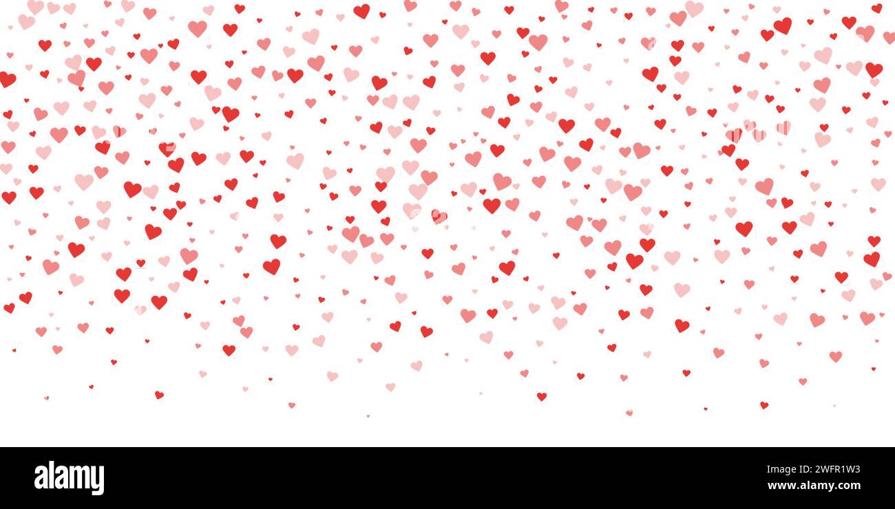 Falling hearts valentine card template. Red hearts scattered on white ...