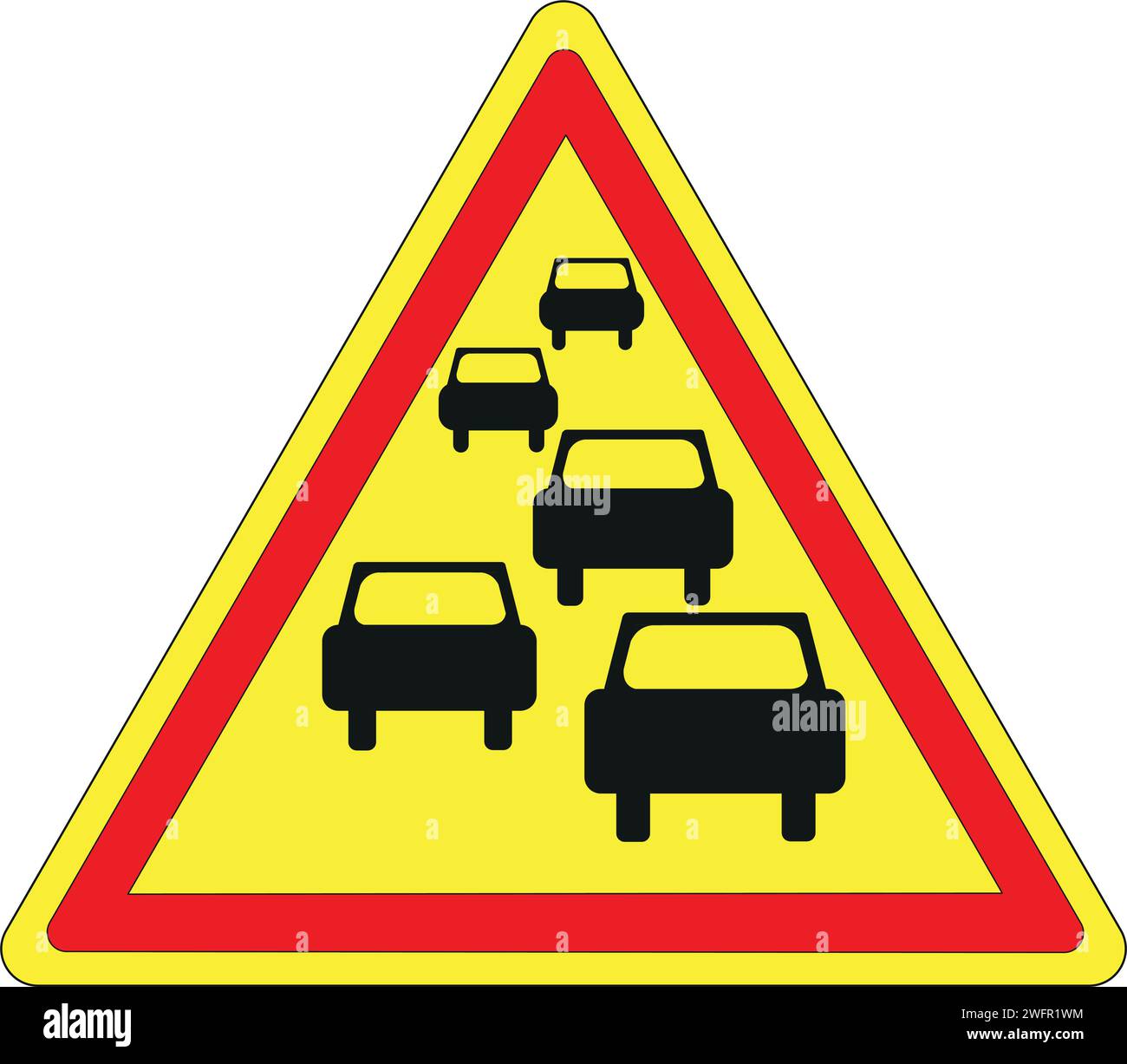 Triangular road sign with yellow background and red border, risk of ...