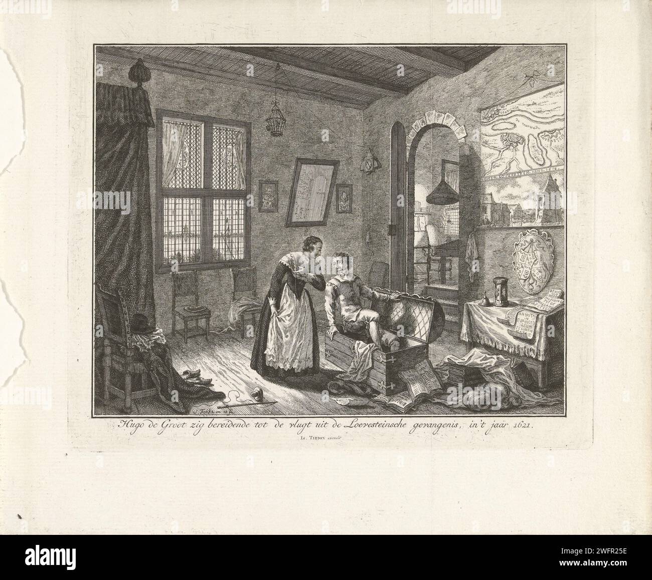 Hugo de Groot is preparing for the flight from Loevestein, 1621, Simon ...