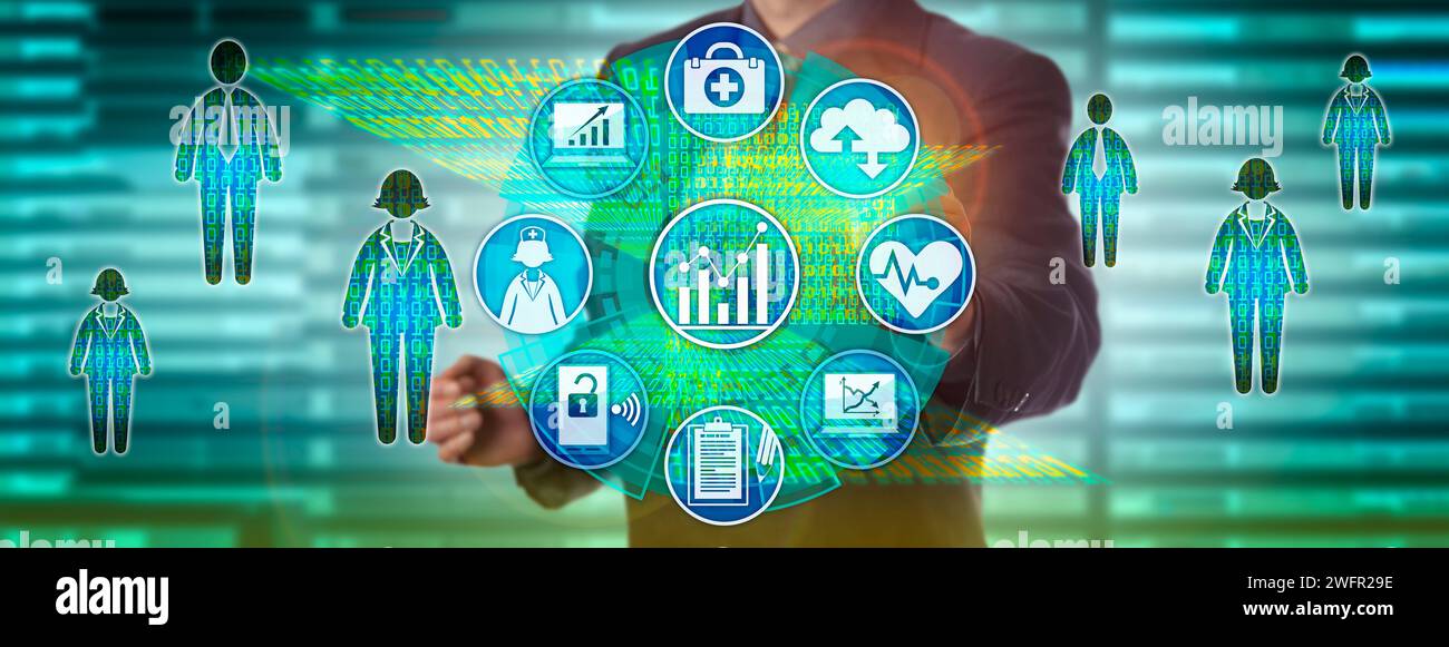 Healthcare information officer measuring performance via dashboard ...