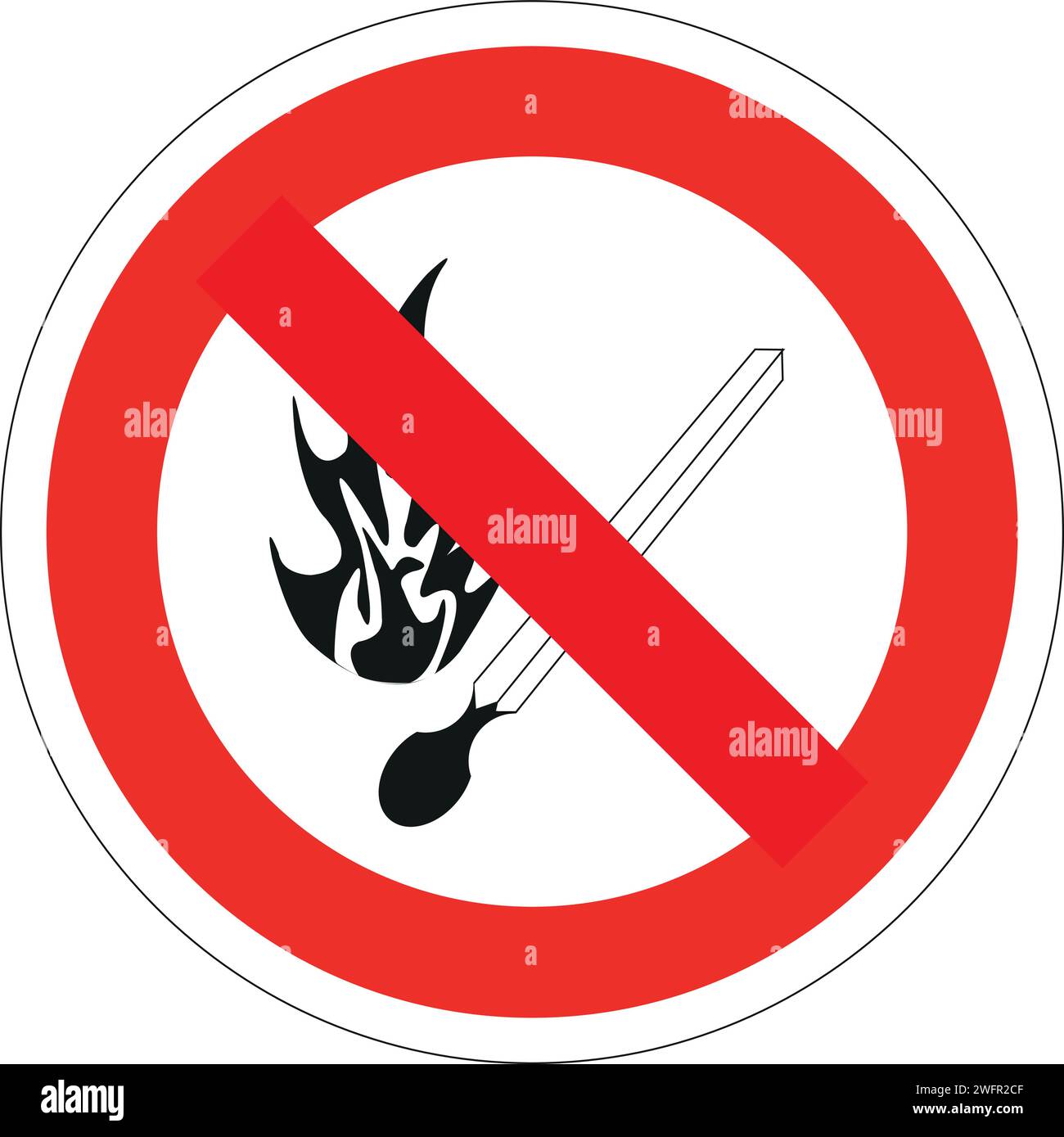 Round sign with red border and black and white subject, No fires ...