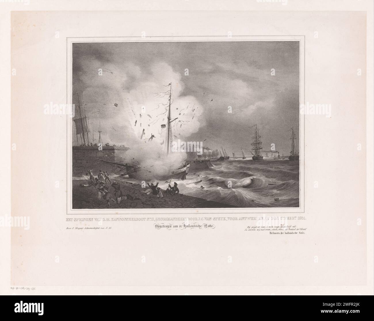 Explosion of Jan van Speijk's boat for Antwerp, François Magneé, 1831 ...