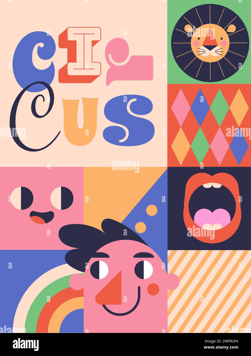 Circus concept illustration in retro colors. Modern poster and banner ...