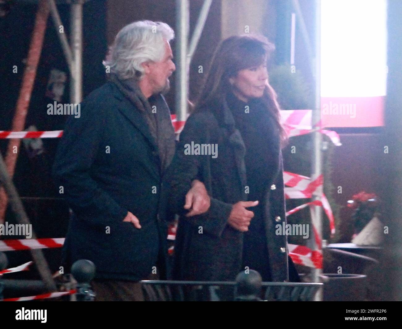 Milan, . 31st Jan, 2024. Milan Beppe Grillo with his wife Parvin Tadjk ...