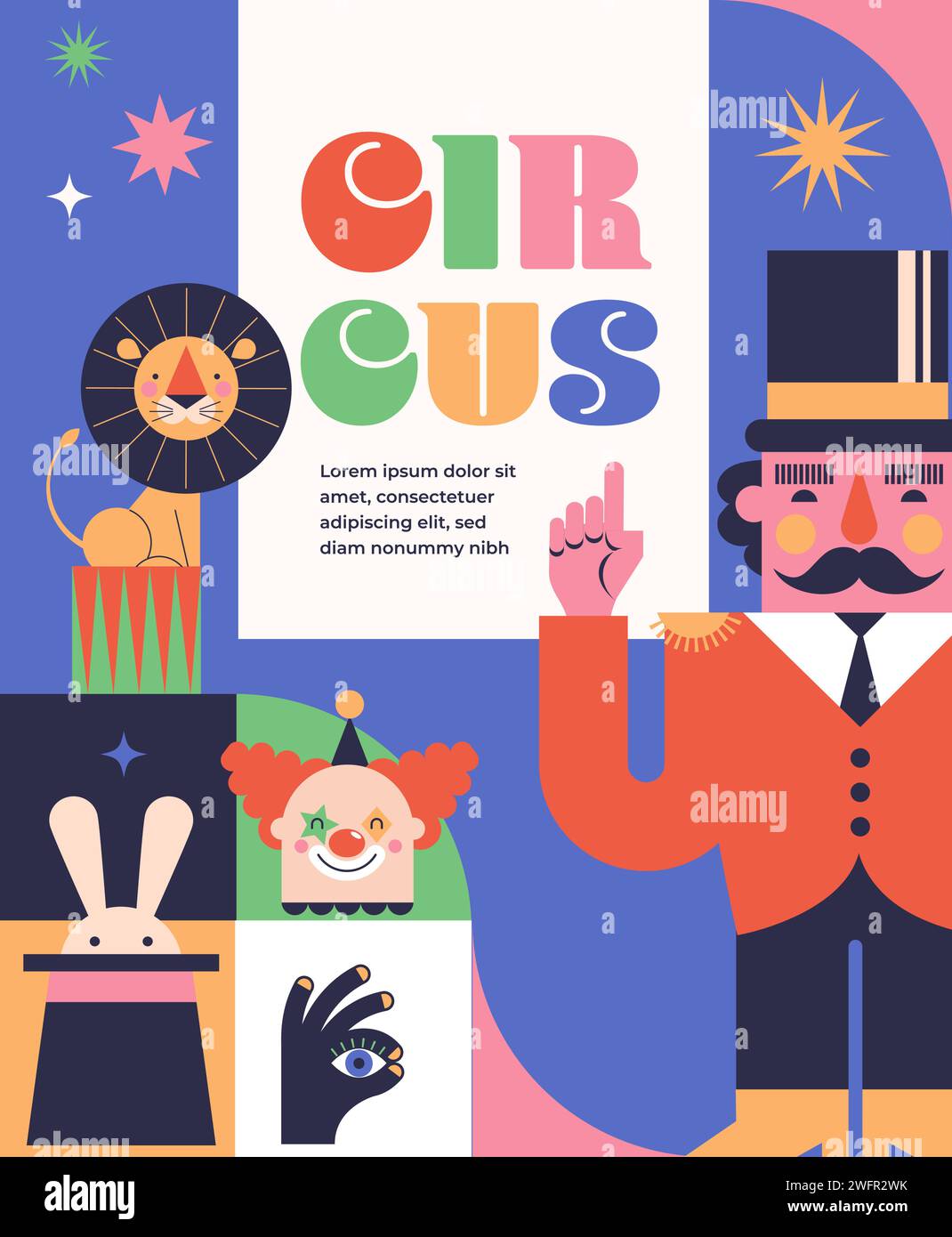 Circus concept illustration in retro colors. Modern poster and banner ...