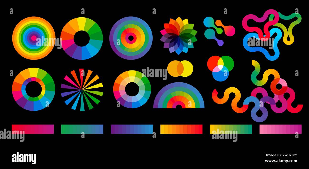 Collection of color theory colorful icons, symbols, elements. Concept ...