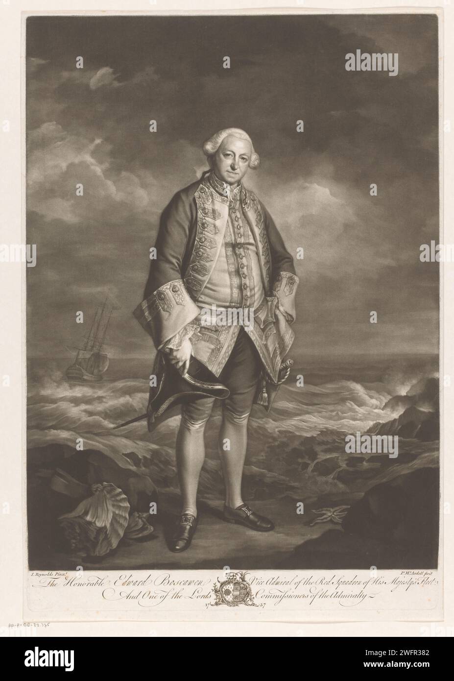 Portret van Edward Boscawen, James McArdell, after Joshua Reynolds ...