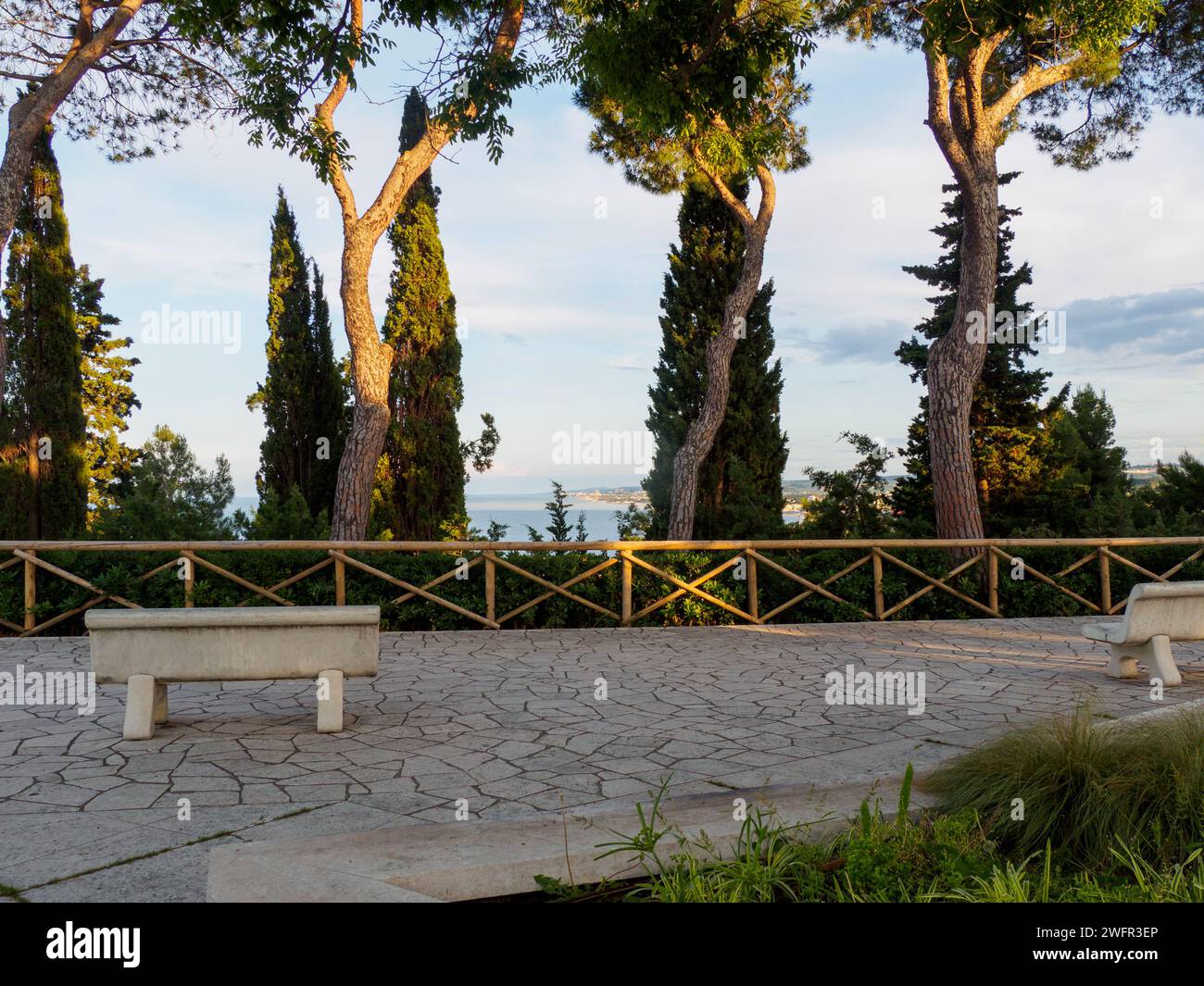 details of Piazza Nova in Numana , Le Marche, Italy, overlooking the ...