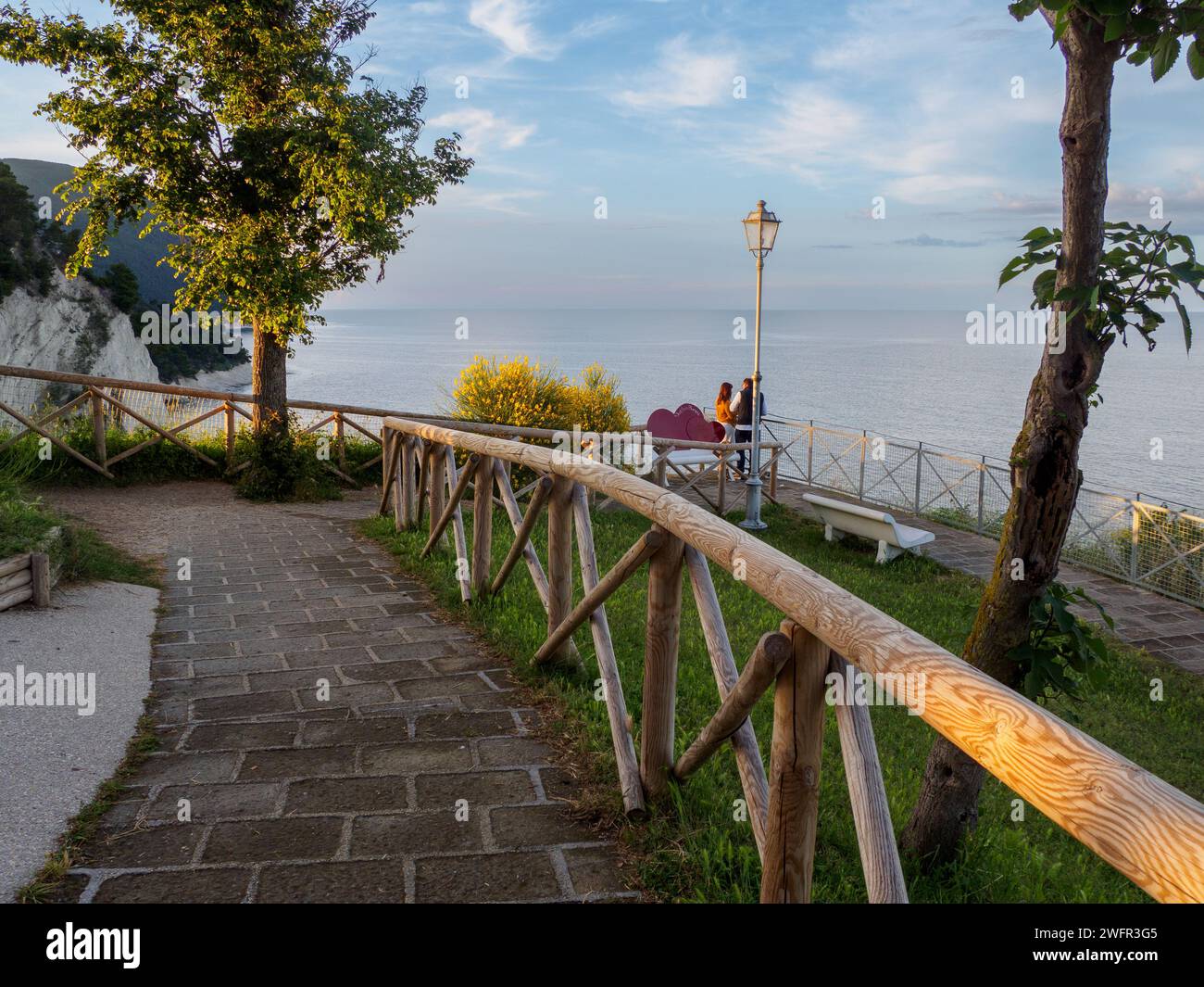details of Piazza Nova in Numana , Le Marche, Italy, overlooking the ...