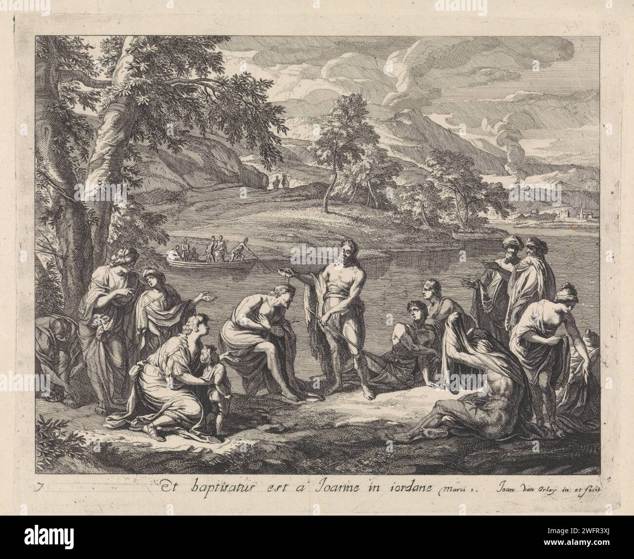 Baptism of Christ, Jan van Orley, c. 1685 - Before 1700 print John the Baptist baptized Christ ...
