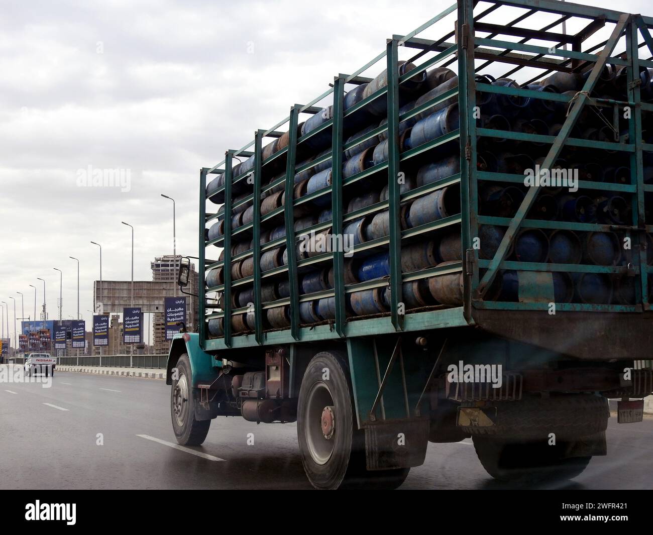 Giza, Egypt, January 25 2024: A transportation heavy truck lorry with ...