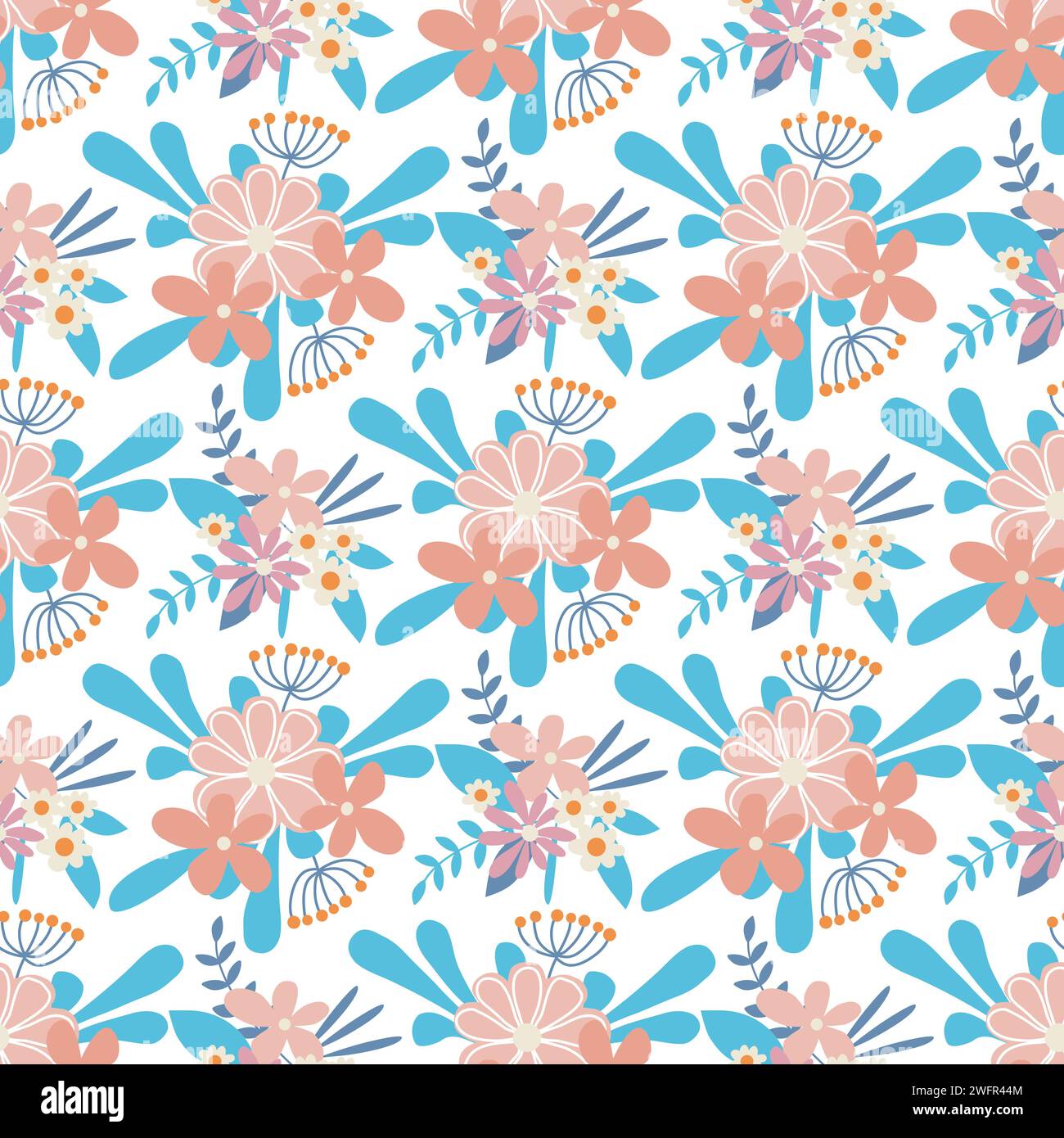 Spring rustic floral seamless pattern. Cute tiny flowers and grass ...