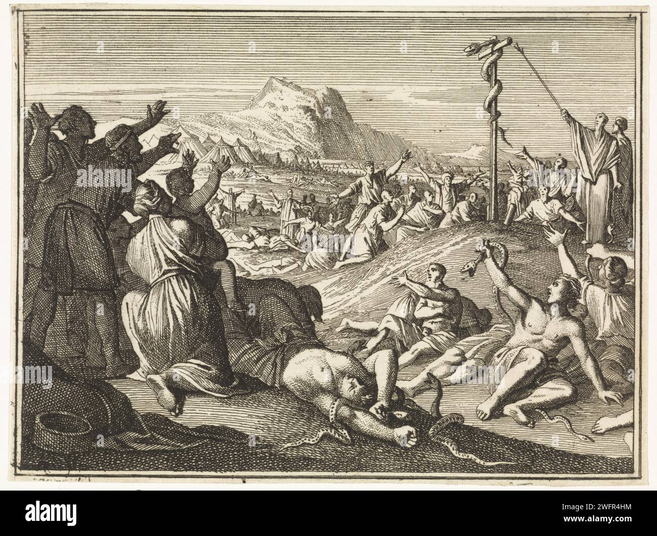Moses and the copper snake, Caspar Luyken, 1712 print Amsterdam paper ...