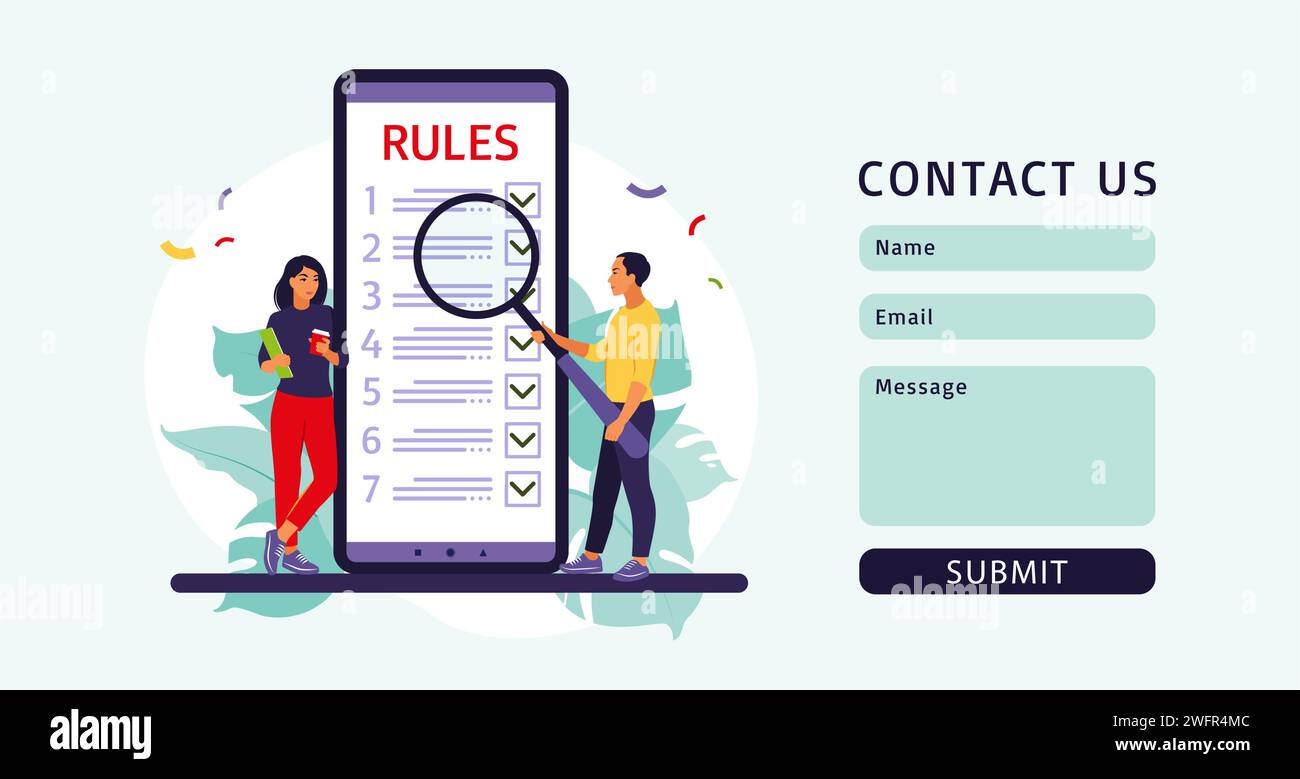 People studying list of rules, making checklist, reading guidance ...