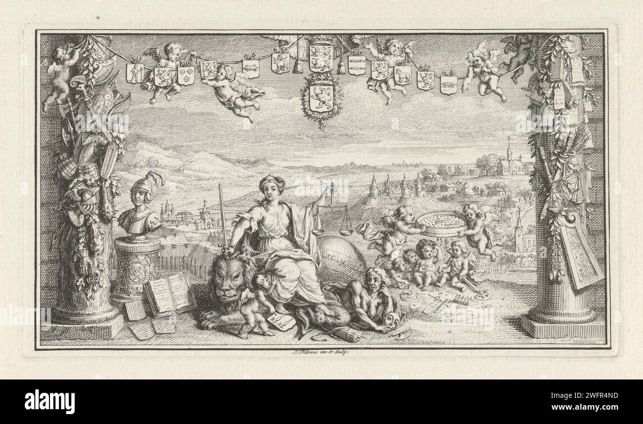 Allegory of justice, Jacob Folkema, 1702 - 1767 print The personification of justice (Justitia ...