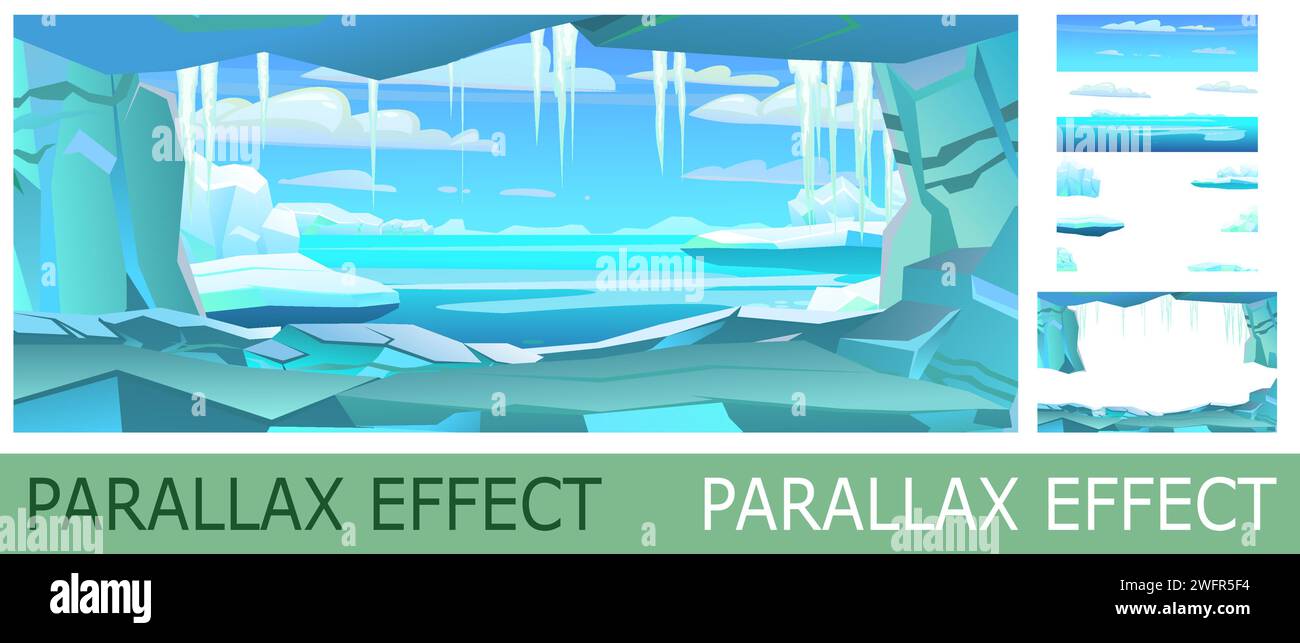 Ice cave. Arctic and Antarctica. Set of slides for parallax effect ...
