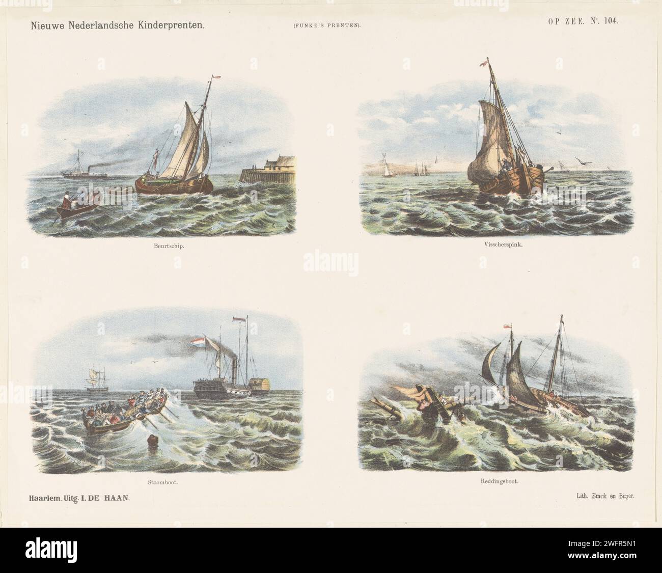 At sea, 1875 - 1903 print Leaf with 4 performances of a turn ship, a ...