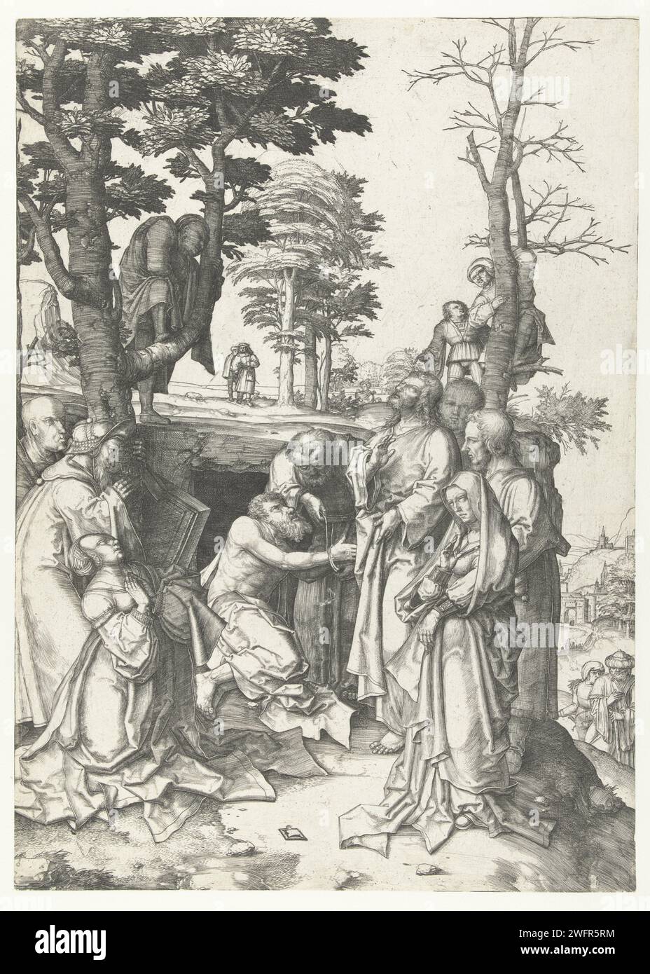 The revival of Lazarus, Lucas van Leyden, 1505 - 1509 print Christ with ...