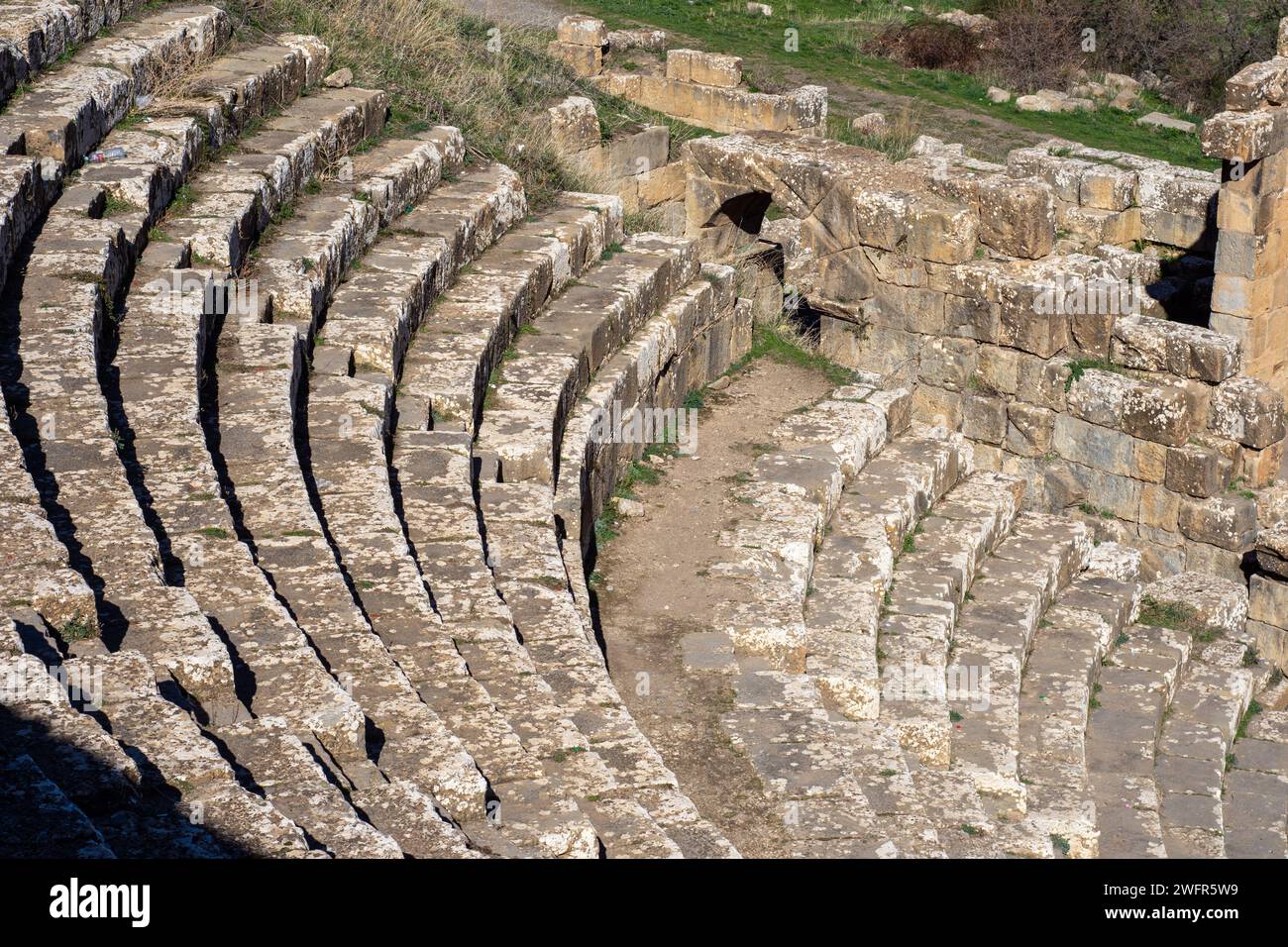 Roman theater steps of the ancient Roman town of Djemila in Setif ...