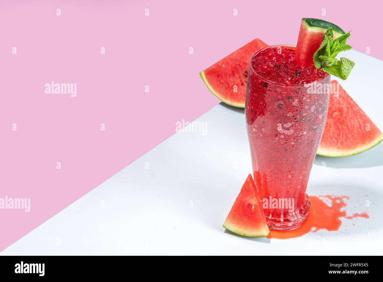 Refreshing cold summer drink watermelon slushie, iced Granita dessert ...