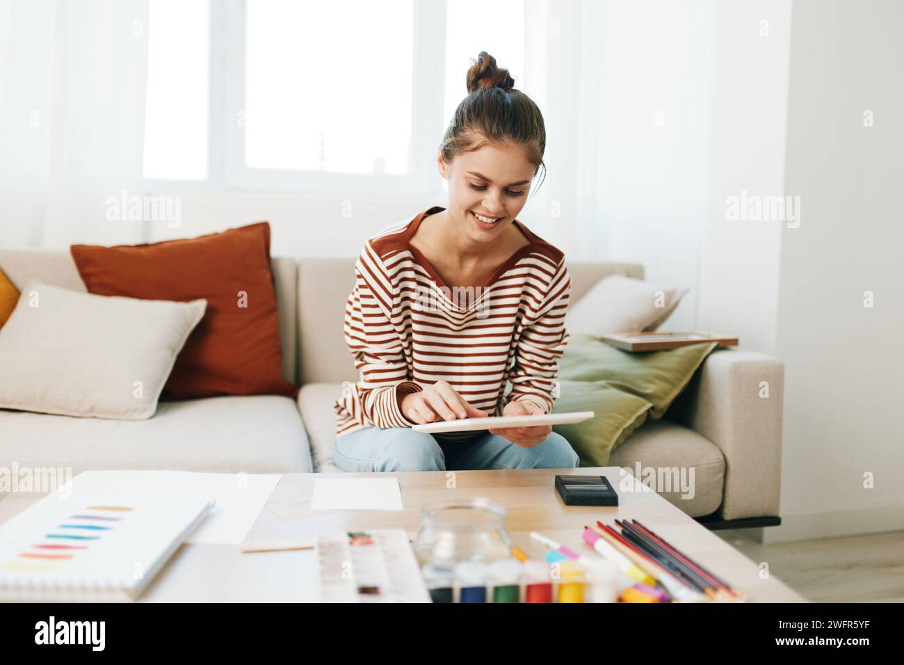 Happy Teenage Girl Indoor Creating Art: A Cute Artist at Home with ...