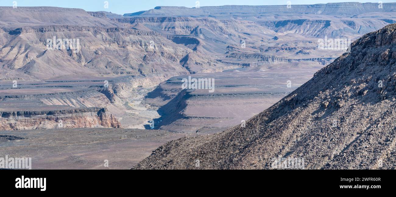 aerial landscape with escarpment slopes and dry riverbed from Hiker ...