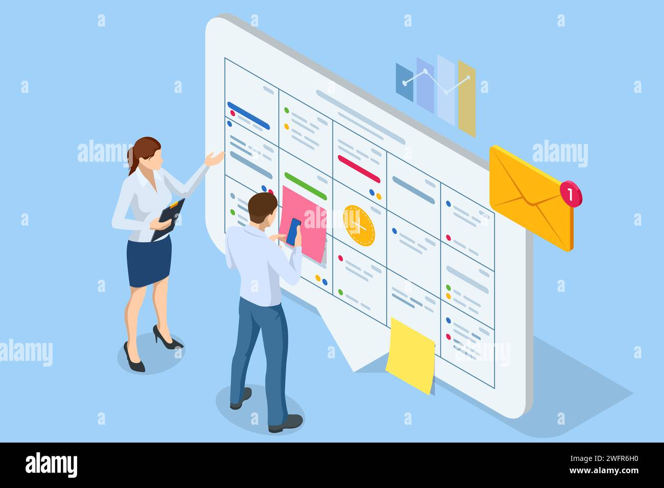 Isometric Business Project Management System. Project manager updating ... Isometric Business Project Management System. Project manager updating ...