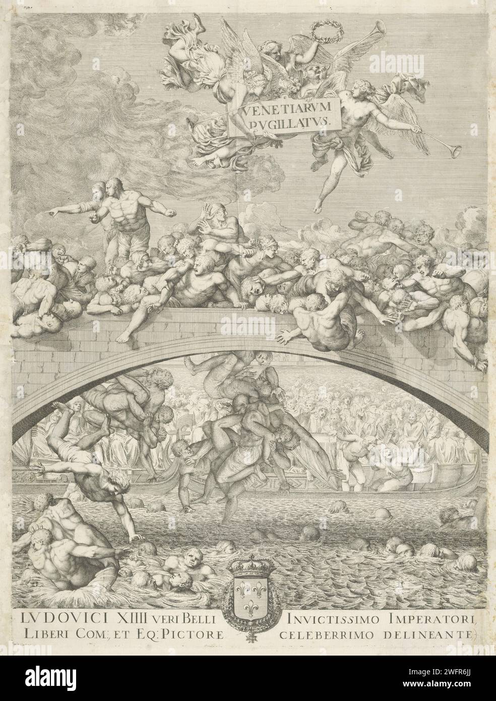 Fight on the bridge in Venice (center part), Domenico Rossetti, 1660 ...