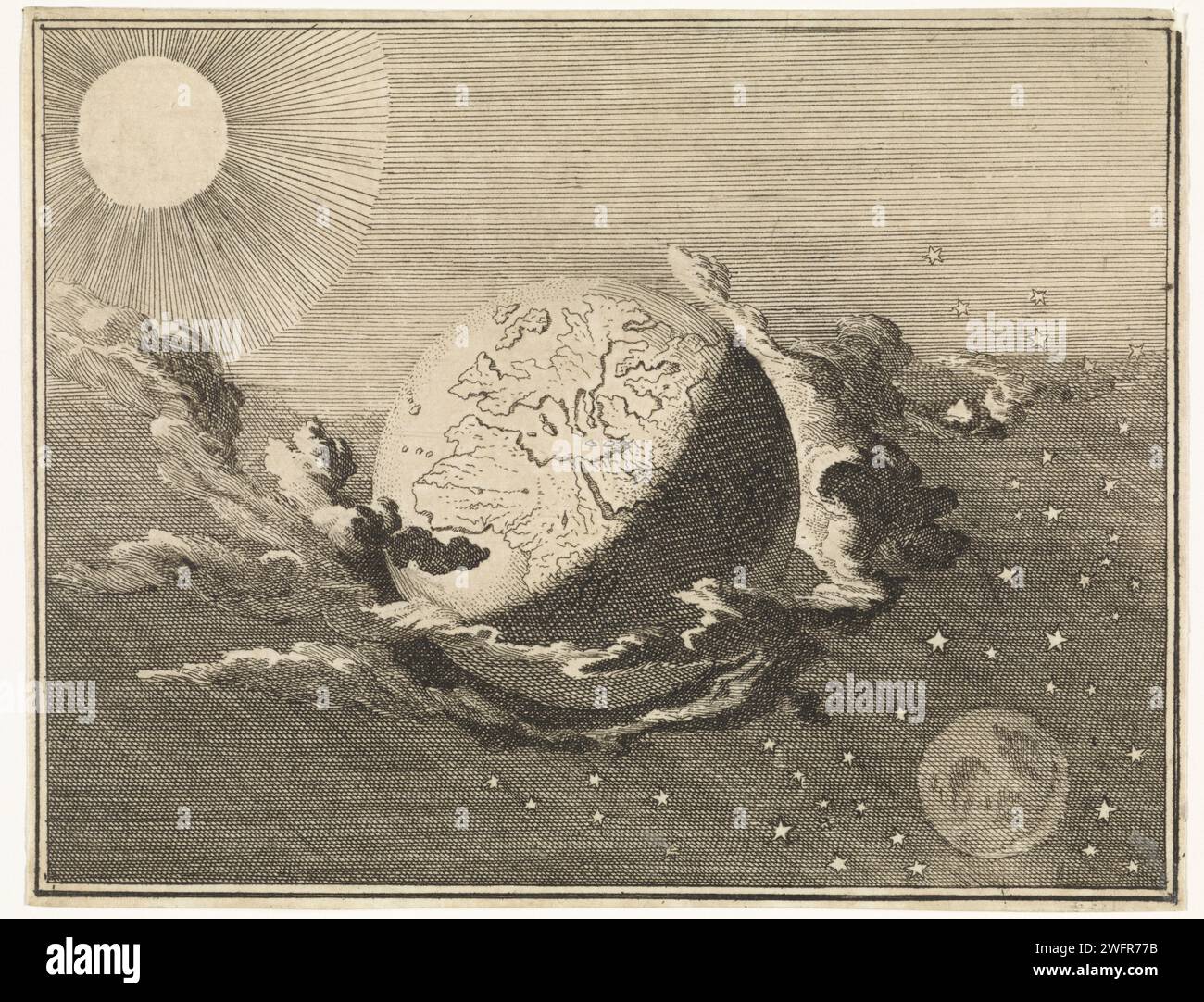 Universe with earth, sun, moon and stars, Caspar Luyken, 1712 print ...