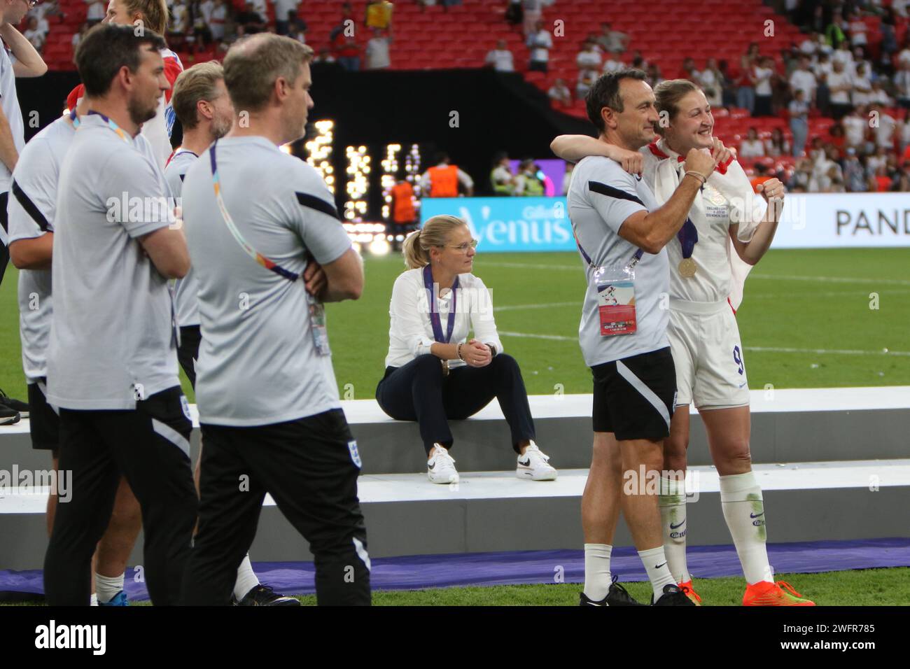 England manager Sarina Wiegman wears her winners medal UEFA Women's ...