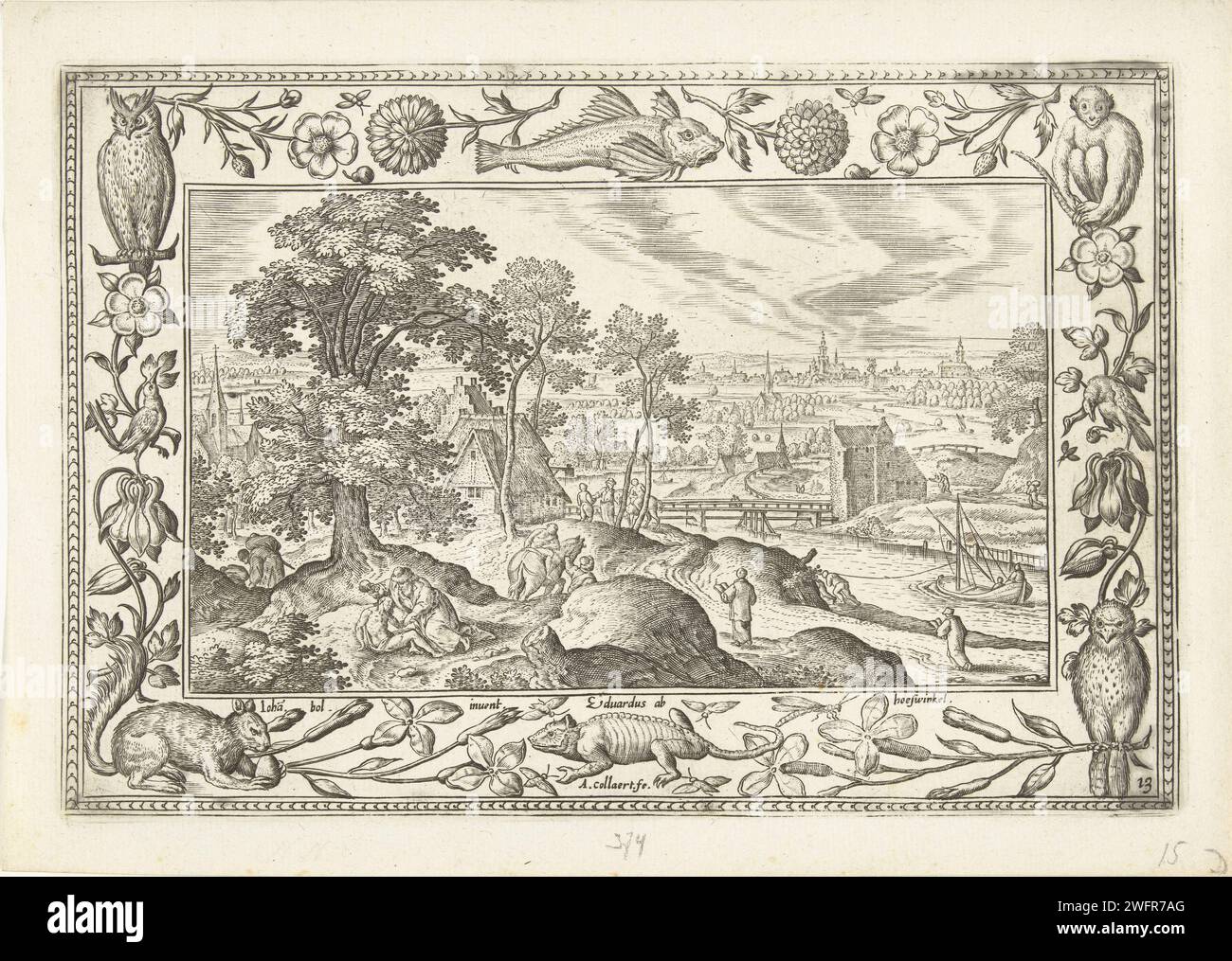 Parable of merciful Samaritan, 1582 - 1586 print River landscape with ...