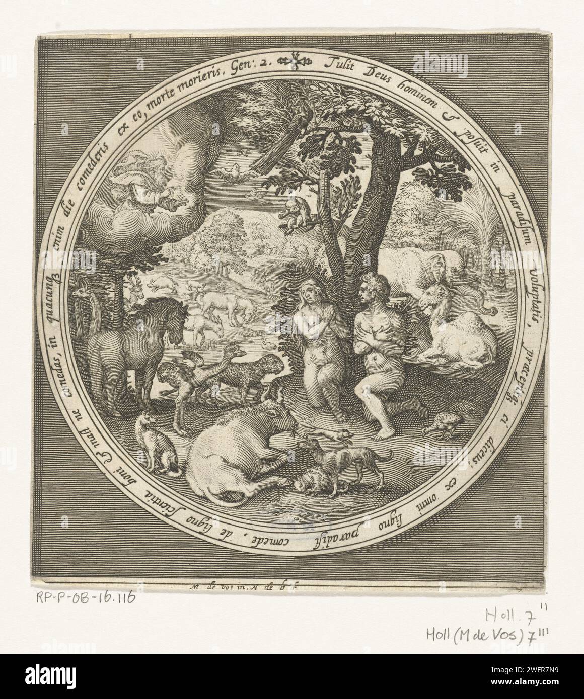 Adam and Eva in Paradise, Nicolaes de Bruyn, After Maerten de Vos, 1581 - 1656 print Adam and ...