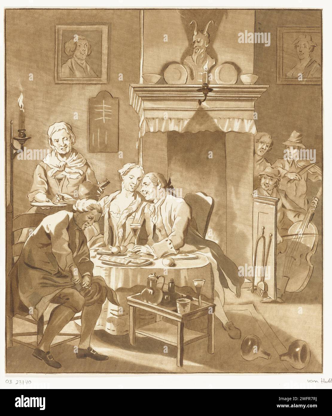Interior with drinking couple, Benjamin Martini, after Cornelis Troost ...