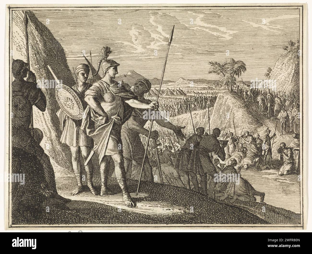 Gideon orders his men to drink water, Caspar Luyken, 1712 print ...