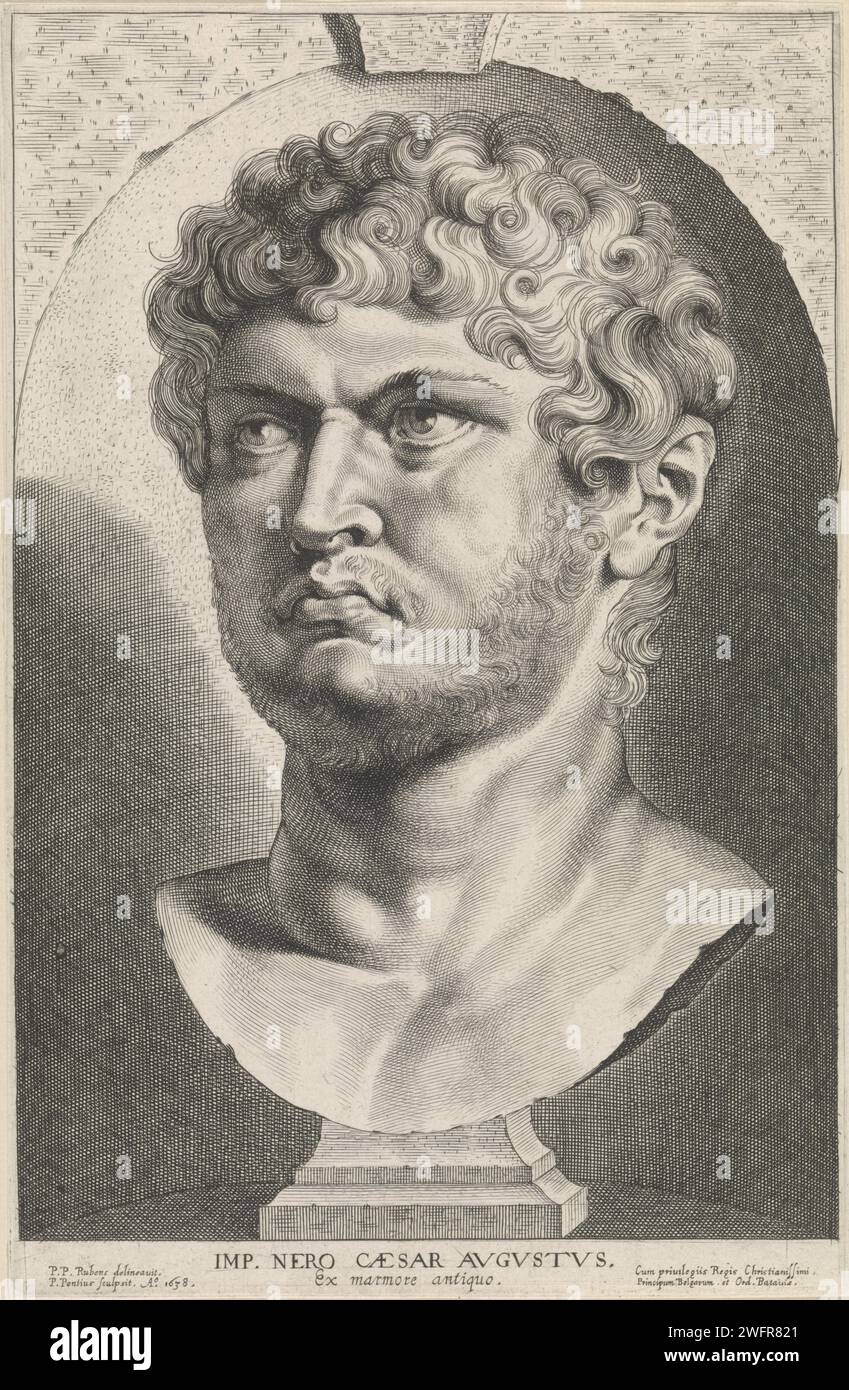Portrait of Nero, emperor of the Roman Empire, Paulus Pontius, after ...