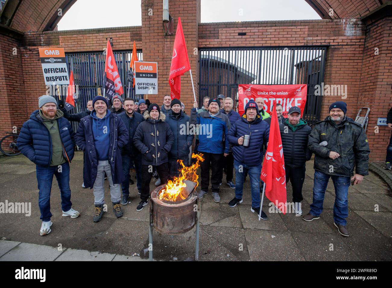 Members of Unite the Union and GMB on a picket line at Translink's ...