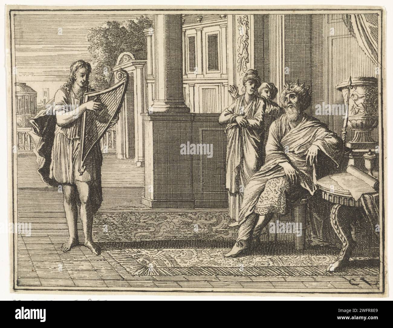 David plays Harp for Saul, Caspar Luyken, 1712 print Amsterdam paper ...