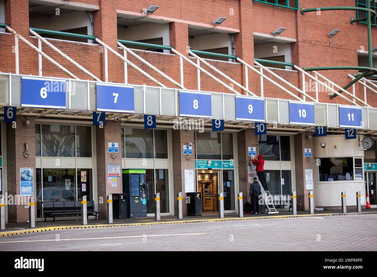 Empty bays where passengers would board Translink buses at the Europa ...