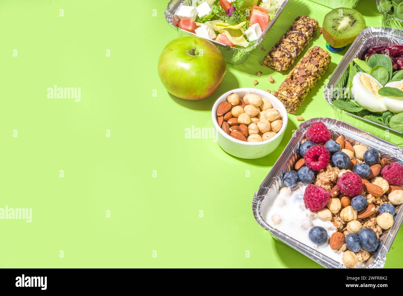 Healthy catering menu, courier food delivery lunch boxes. Beef steak ...
