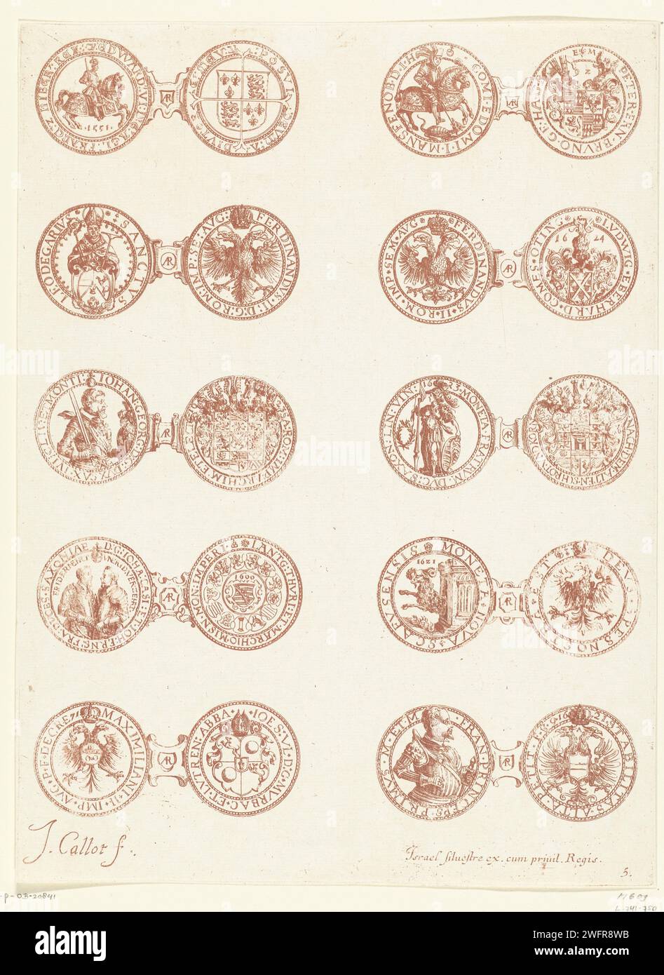 Ten European Coins, Jacques Callot, 1662 print Ten European coins ...
