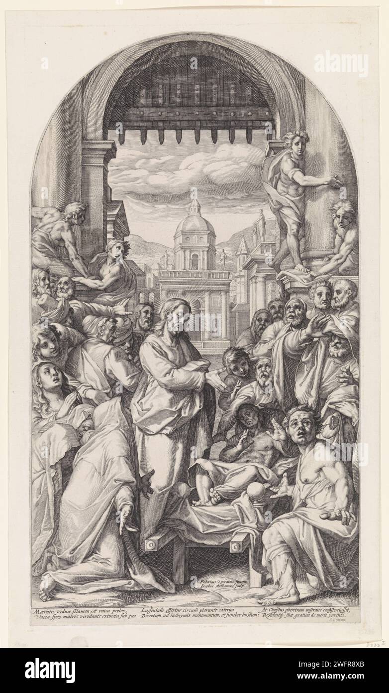 Christ arouses the son of the widow in Naïn, Jacob Matham, after Federico Zuccaro, 1593 - 1594 ...