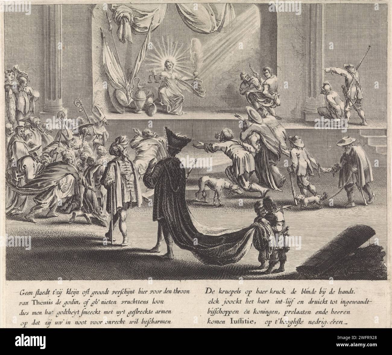 Tribute to Justitia, Pieter Nolpe, 1623 - 1653 print On a stage the ...