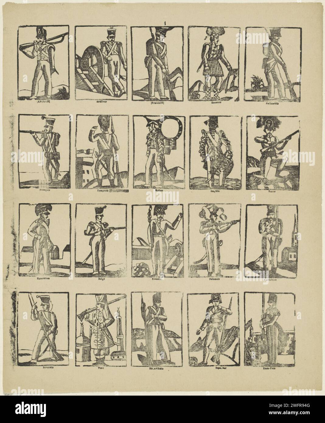 Soldiers, 1827 - 1894 print Leaf with 20 performances of soldiers ...