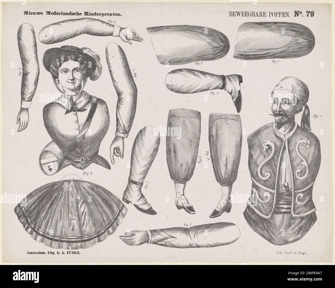 Movable dolls, 1865 - 1875 print. pantin. jumping jack Leaf with 2 pull ...