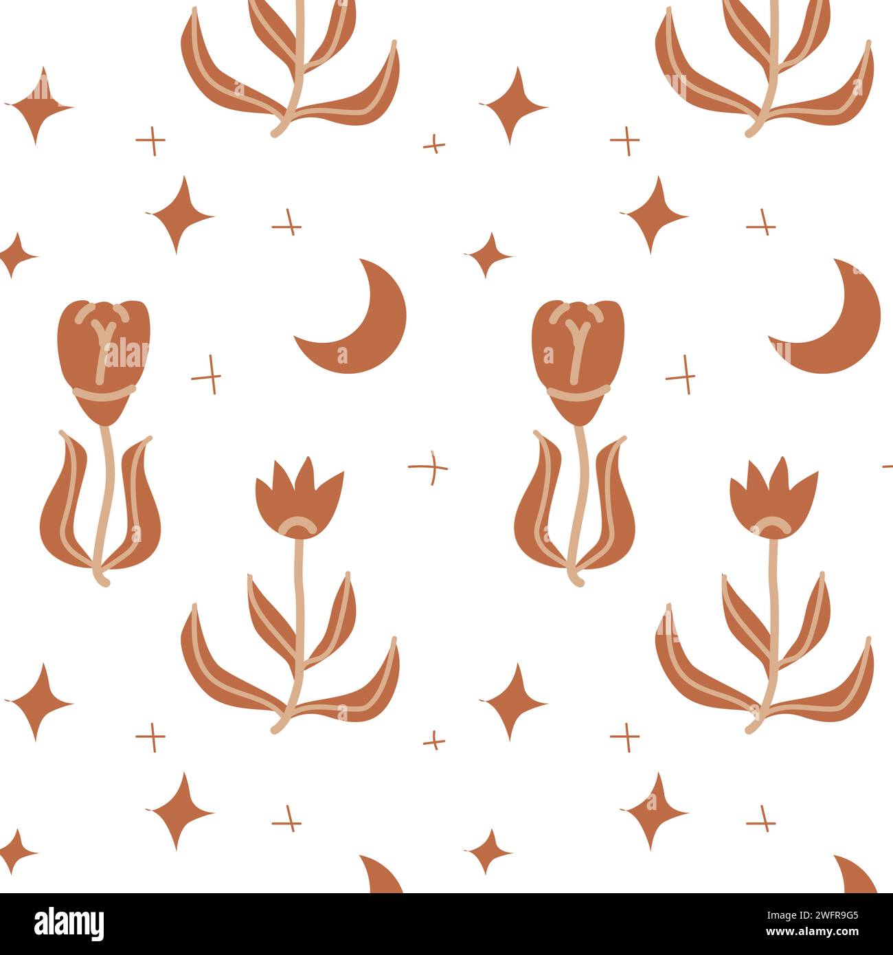 western boho pattern with flower and moon. Vector illustration of ...