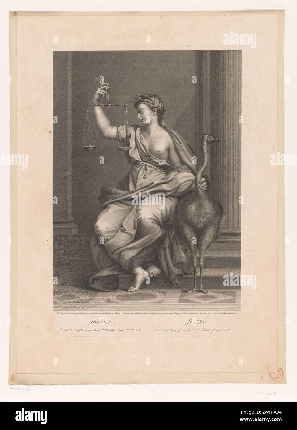 Personification of Justice (Justitia) with an ostrich, Robert Strange ...