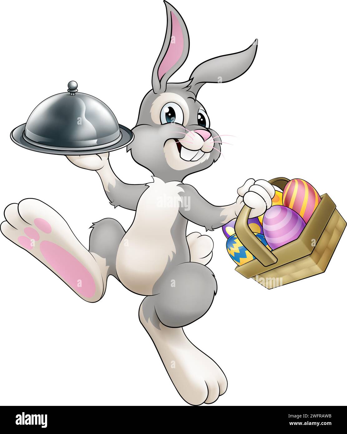 Easter Bunny Rabbit Cartoon Food Tray Cloche Chef Stock Vector Image ...